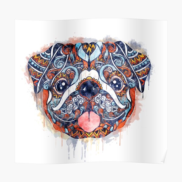 "Watercolor Pug Mandala, Pug Dog Smiling Painting, Pug Art, Pug Clipart ...