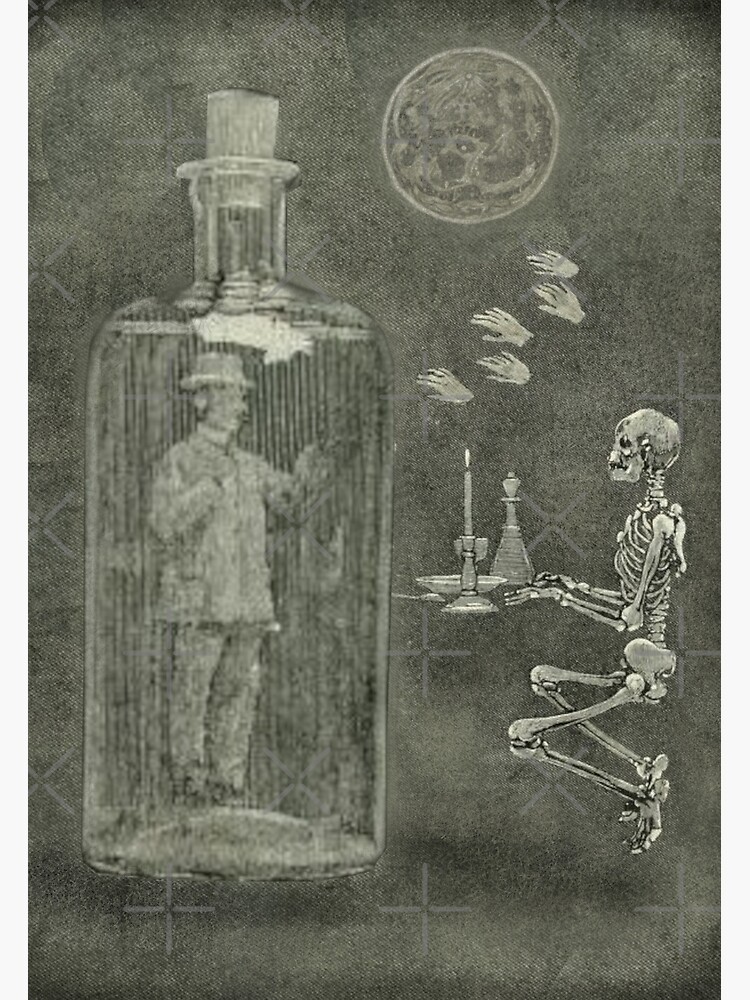 "Man In A Bottle With A Skeleton, Hands Clapping And Full Moon, Quirky ...