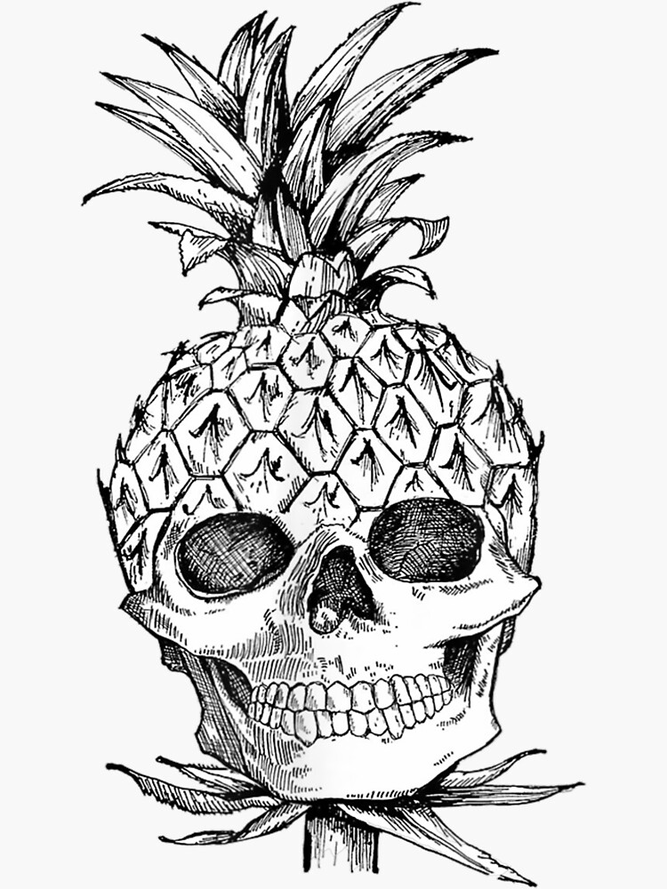 "Pineapple Skull Fruit Skull Goth Illustration" Sticker for Sale by ...
