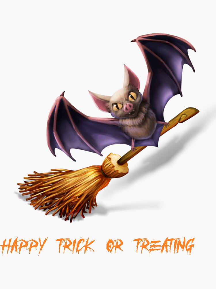 "Bat on broom Halloween" Sticker for Sale by vanushka12 | Redbubble