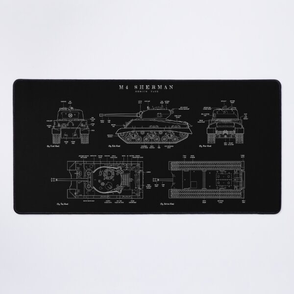 "M4 SHERMAN Medium Tank (White Stencil - No Background)" Mouse Pad for ...