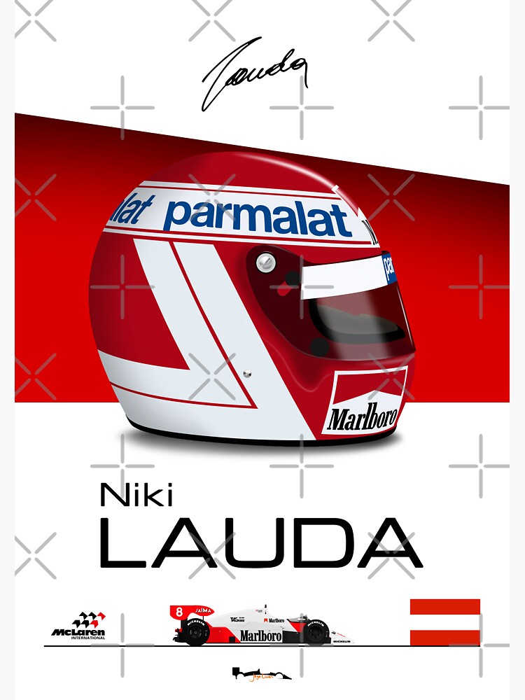 "Niki Lauda 1984 MP4/2 - Helmet and car Print" Sticker by JageOwen ...