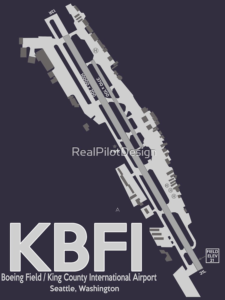 "KBFI- Boeing Field/King County Intl. Airport Diagram Artwork" T-shirt ...