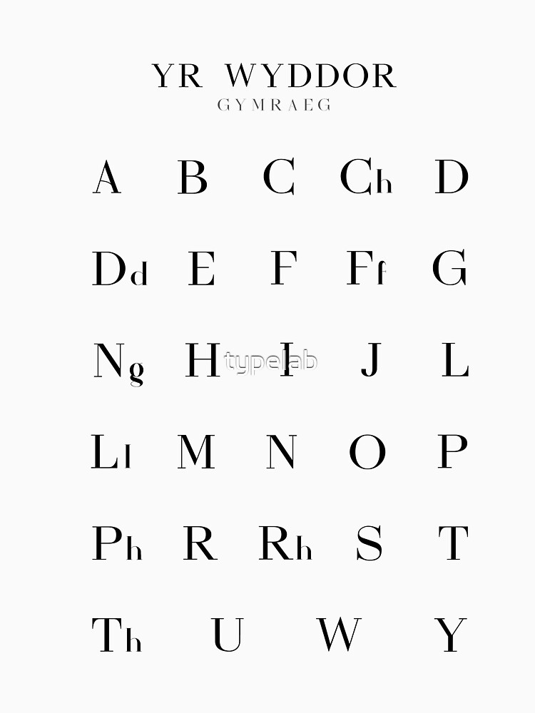 "Welsh Alphabet Chart, Yr Wyddor Gymraeg Language Chart, White" T-shirt ...