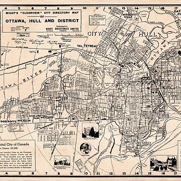 "1946 Vintage Map of Ottawa, Hull and Gatineau" Poster for Sale by gin ...