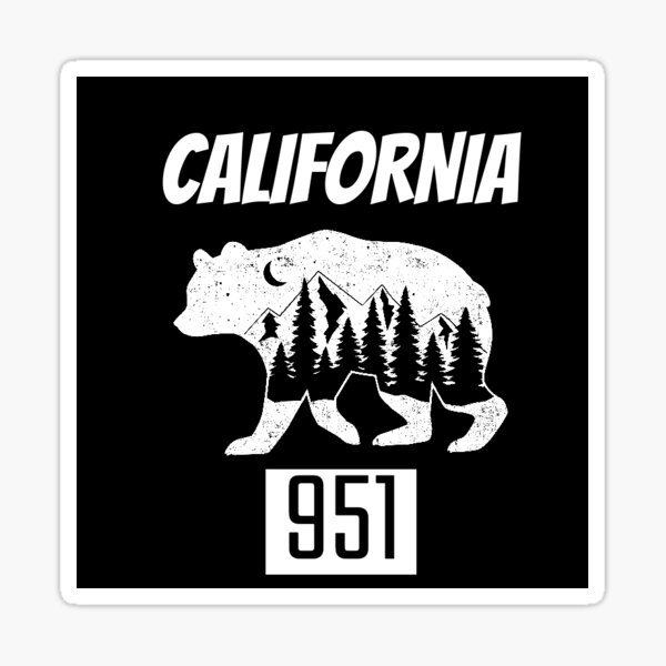 "California 951 Area Code California Bear Black and White" Sticker for ...