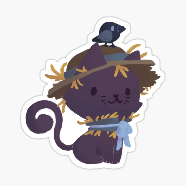 "Cute Scarecrow Cat w/ Crow" Sticker by FlippedFish | Redbubble