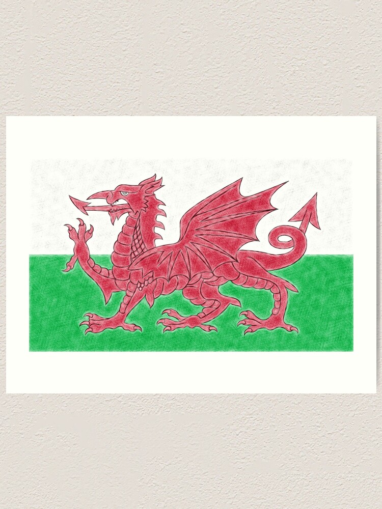 "Color Pencil Sketch Style Welsh Flag Wales Art" Art Print by Artsiren ...
