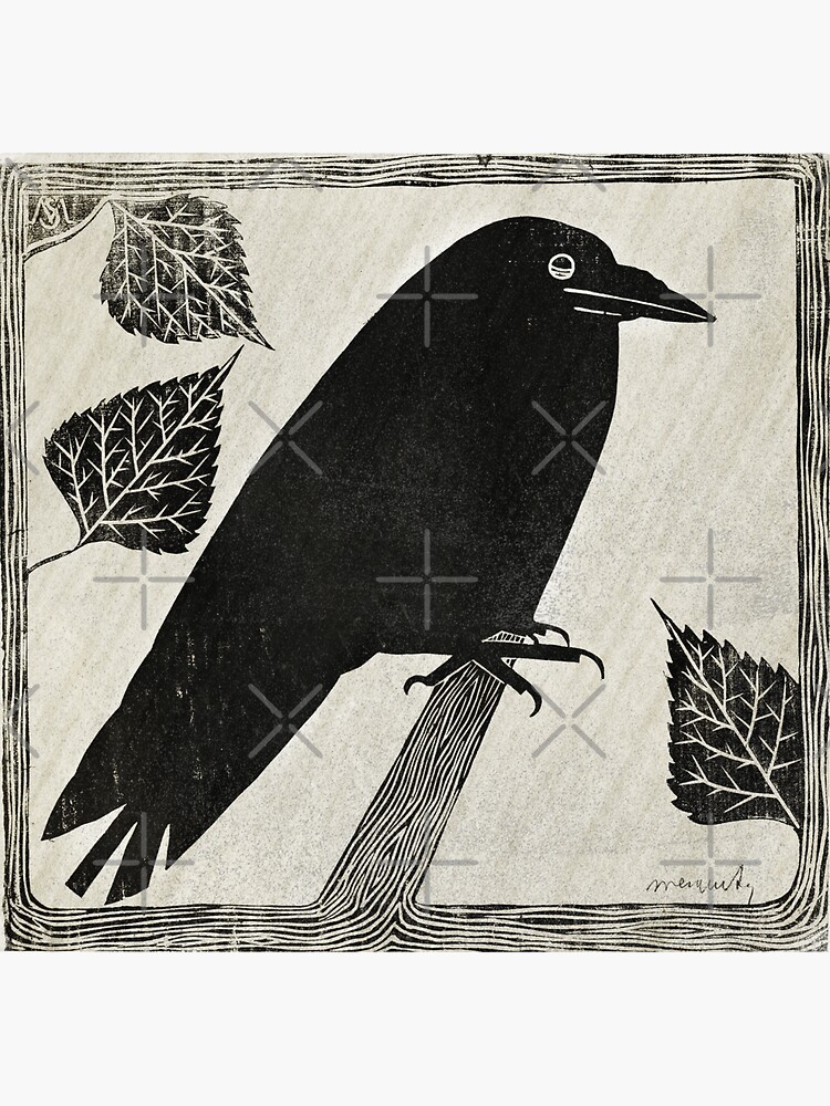 "Woodcut Crow Black - Vintage" Sticker for Sale by OddVintage | Redbubble
