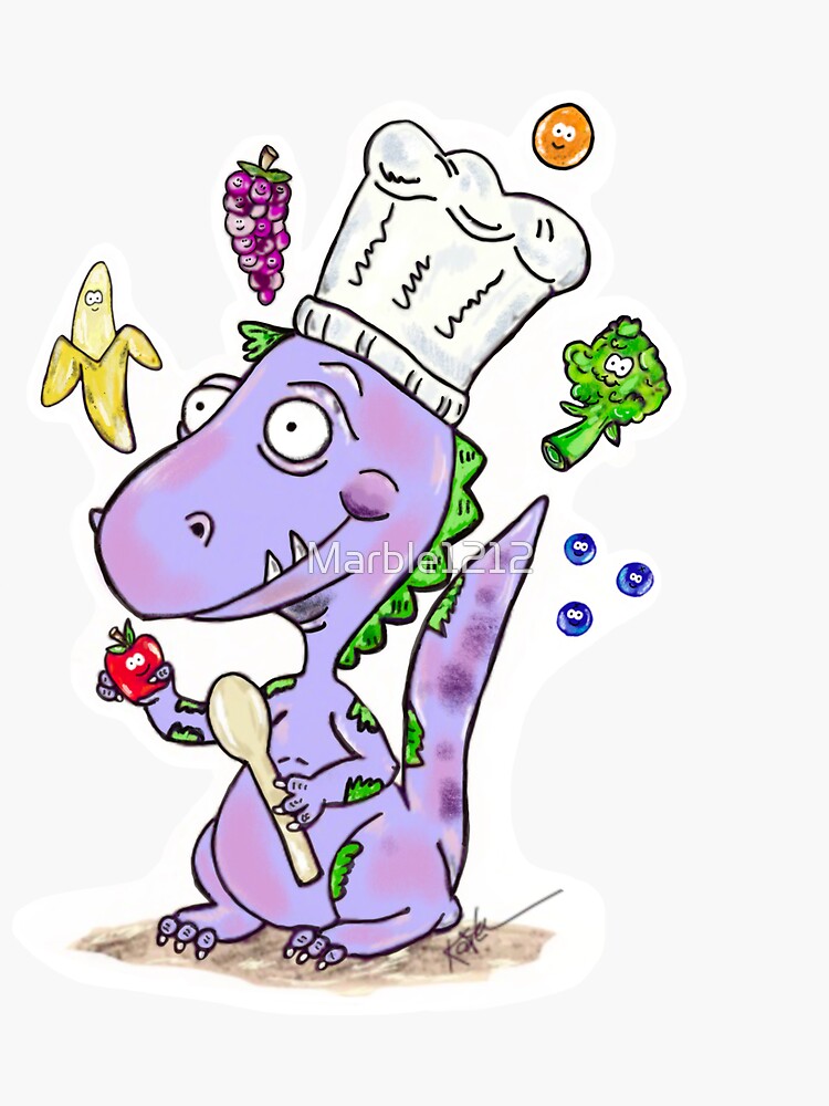 Pegatina «¡Historieta linda del cocinero del dinosaurio! ¡Dinosaurio ...
