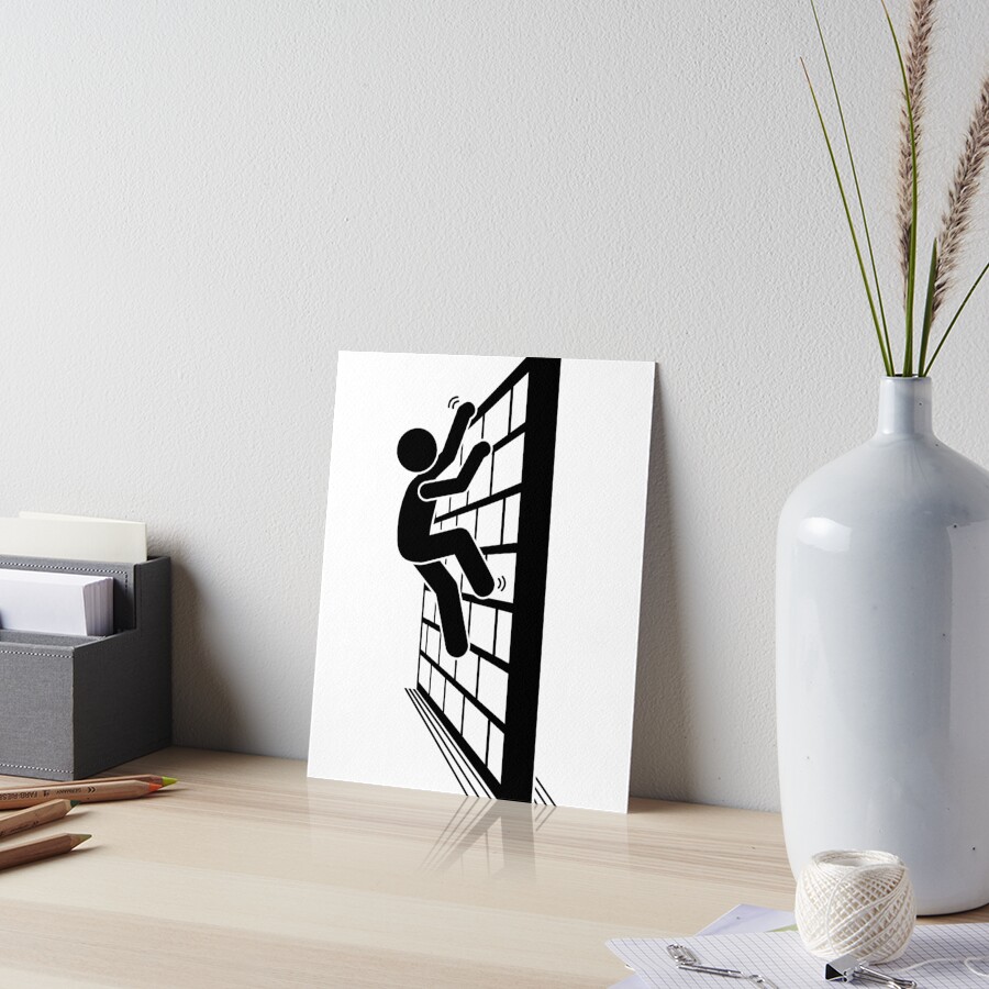 "Stickman Man Climbing A Wall - Black Version" Art Board Print for Sale ...