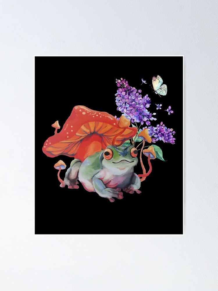 "Frog Under Toadstool & Vintage Flowers Cottagecore" Poster for Sale by ...