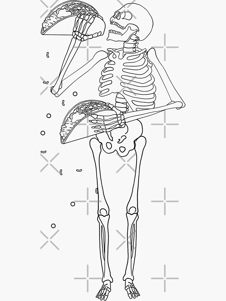 "Skeleton Eating Tacos" Sticker for Sale by mikaylart | Redbubble