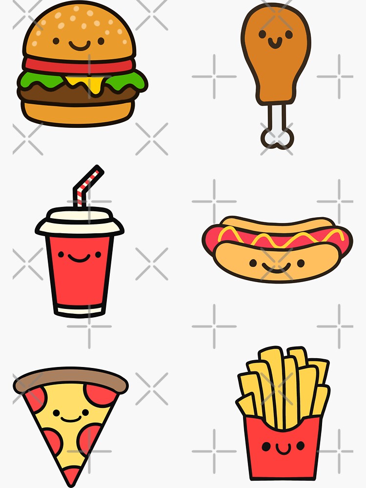 "Cute Kawaii Fast Food Stickers Doodles Stickerpack" Sticker for Sale ...