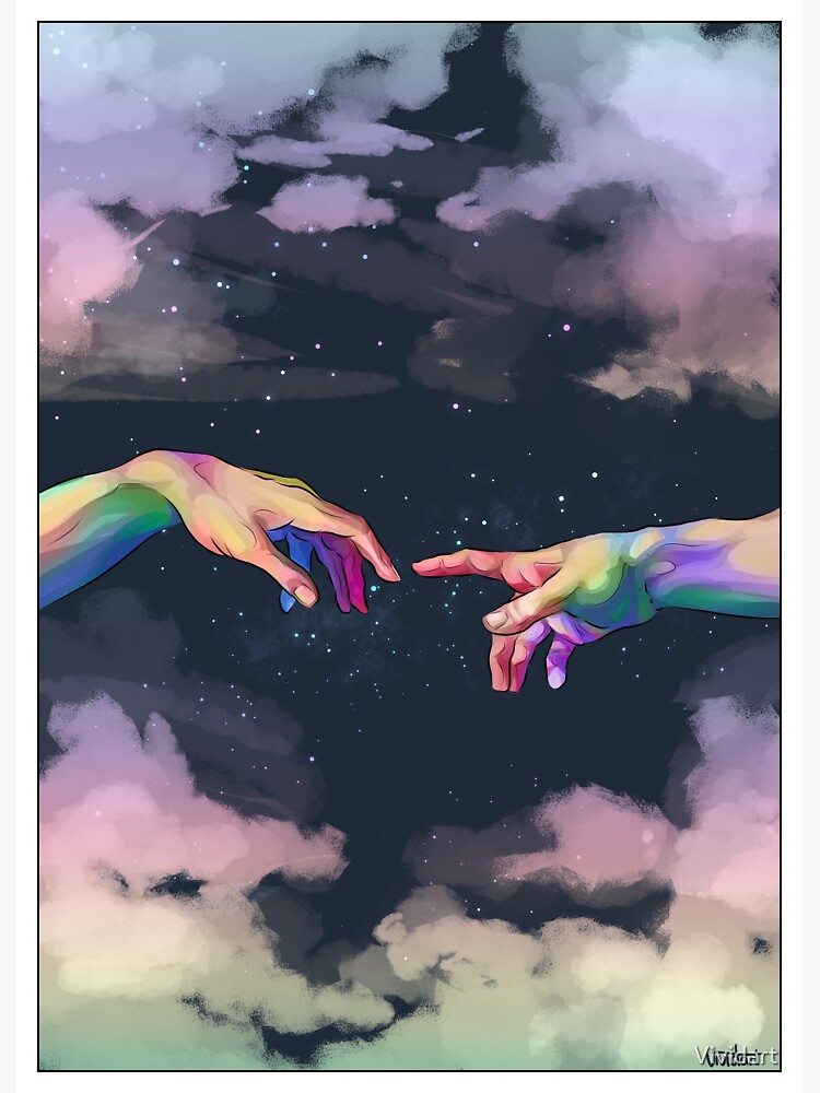 "The Creation of Adam - night version, white border" Sticker for Sale ...