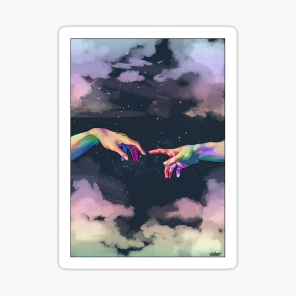 "The Creation of Adam - night version, white border" Sticker for Sale ...