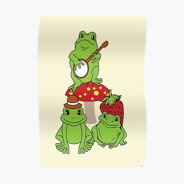 "Cute Frogs - Cottage core Frogs playing banjo" Poster by Tovahblue ...