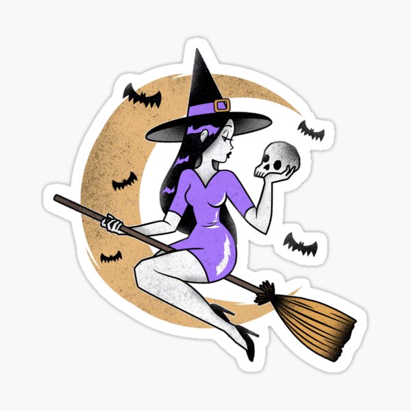 "Witch Girl Riding On Broom" Sticker for Sale by RetroJet | Redbubble