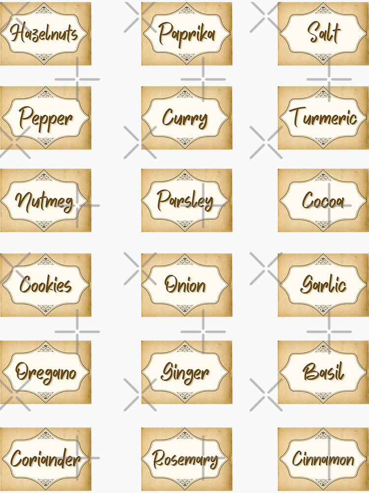 "Vintage Pantry Labels Spice Jar Labels" Sticker for Sale by ...