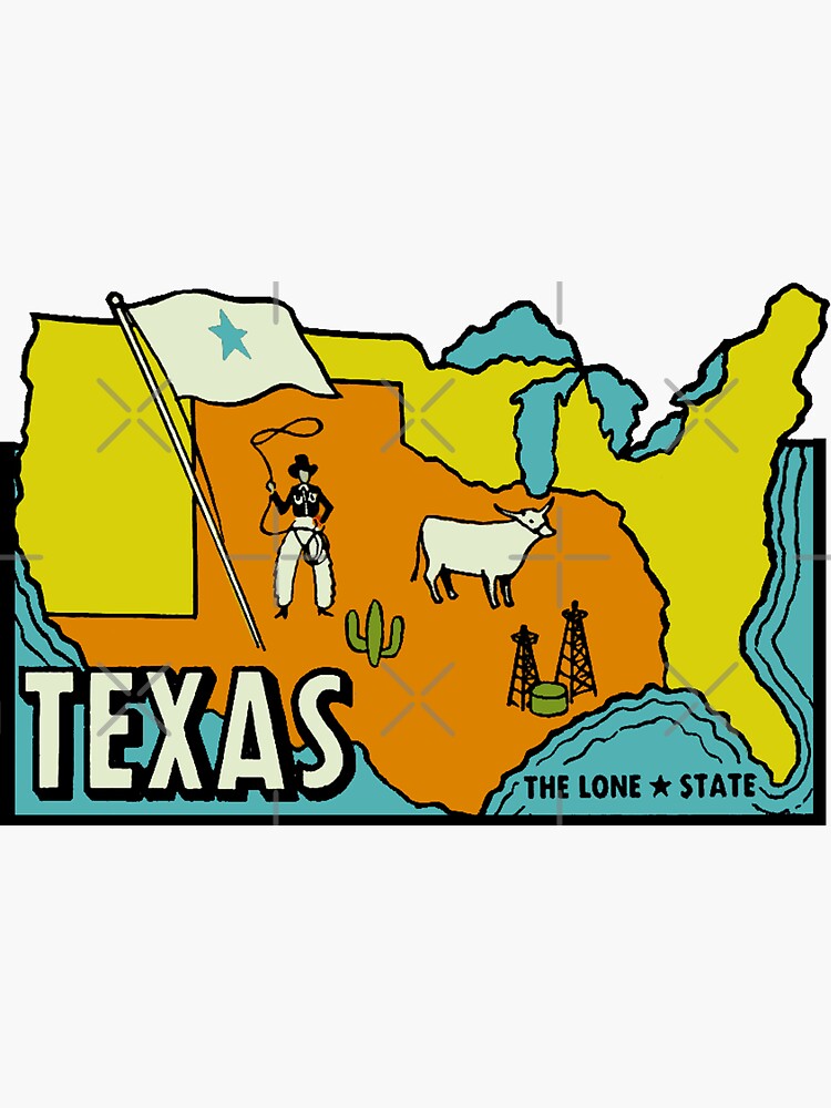 "Texas Map Vintage Travel Decal" Sticker for Sale by hilda74 | Redbubble