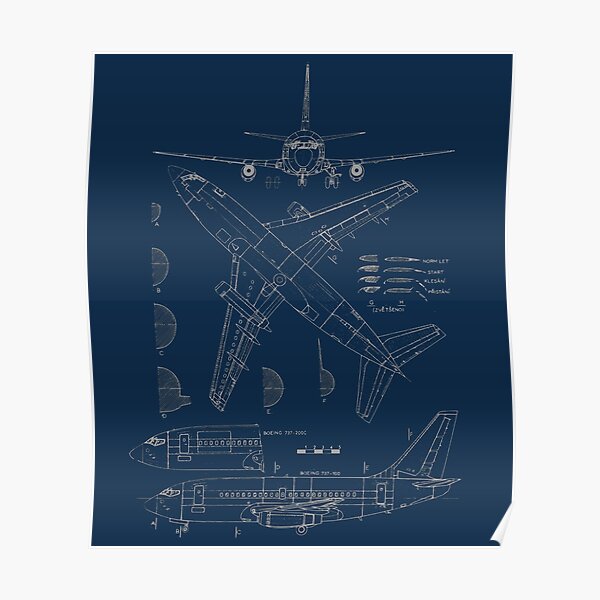 "Airplane Blueprint Design Boeing 737" Poster for Sale by Wenkatdesigns ...