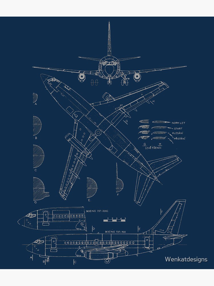 "Airplane Blueprint Design Boeing 737" Sticker for Sale by ...