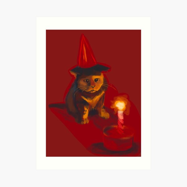 "Sad Birthday Cat Meme" Art Print for Sale by ashstaffordart | Redbubble
