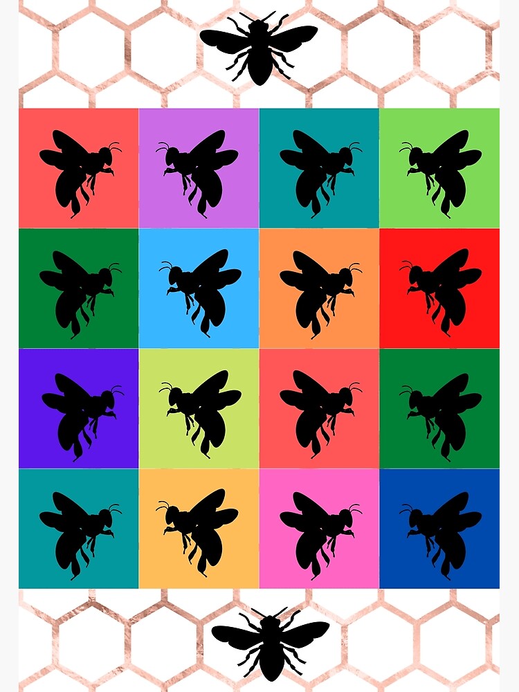 "Bee Silhouette Grid Pattern in Multicolored squares." Poster for Sale ...