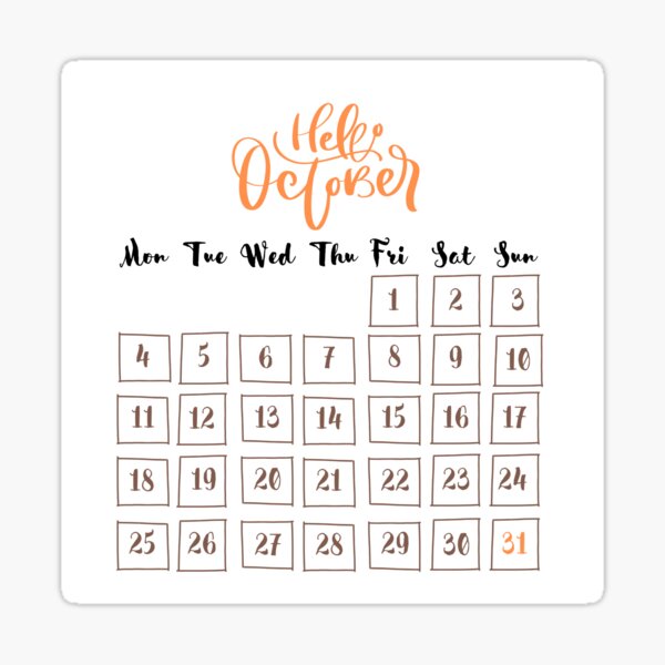 "Cute October Aesthetic Mini Calendar" Sticker for Sale by ...