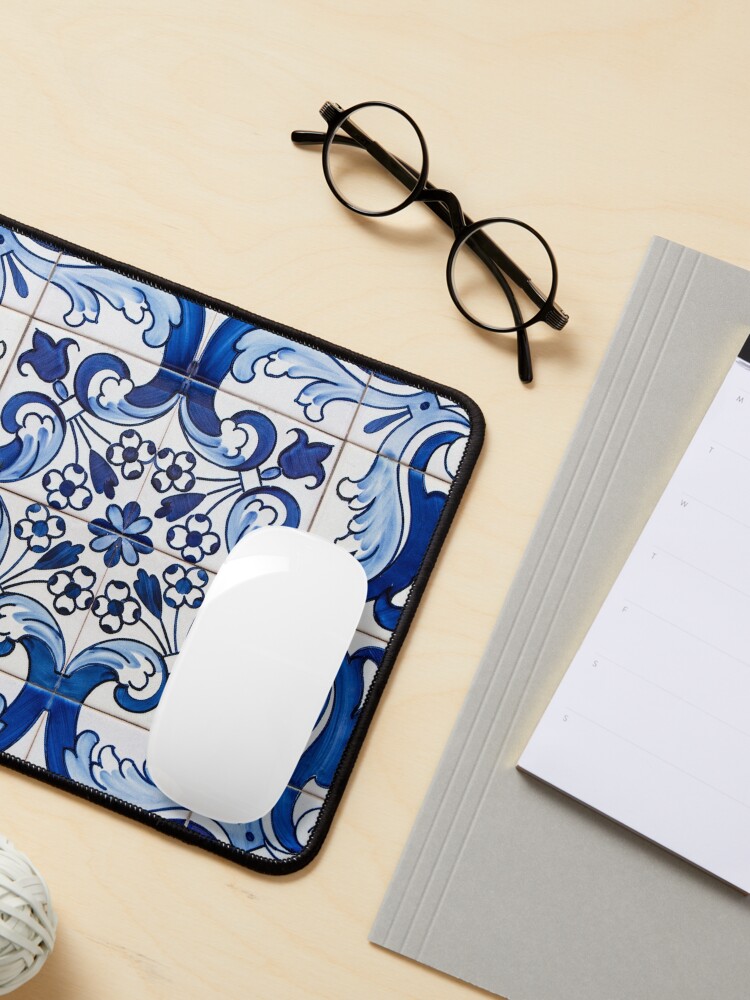 "Antique Classic Lisbon Blue Azulejo Tile Floral Pattern" Mouse Pad for ...