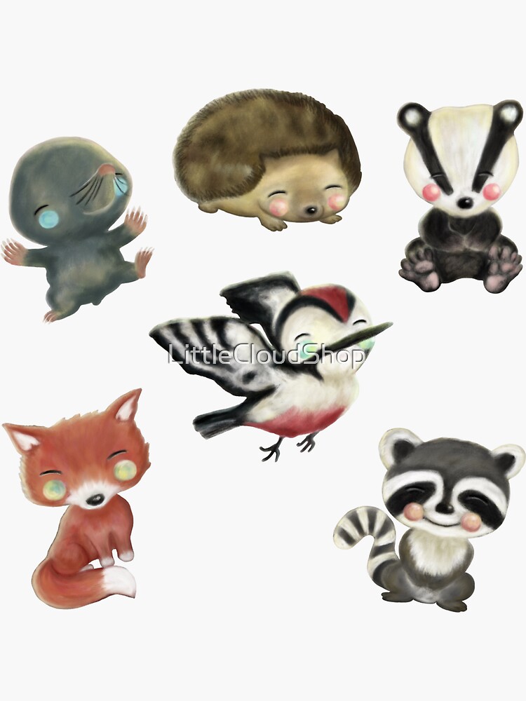 "Wee Animals Set 4 - Forest" Sticker for Sale by LittleCloudShop ...