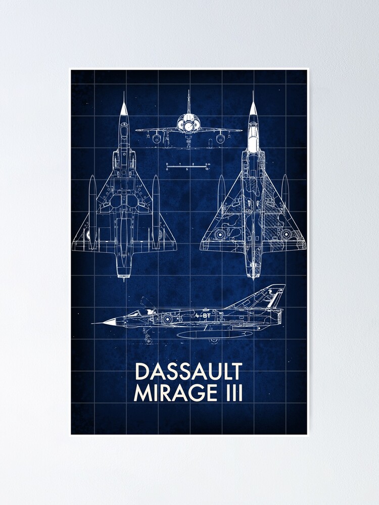 "Dassault Mirage Military Fighter Jet Blueprint Schematic" Poster by ...