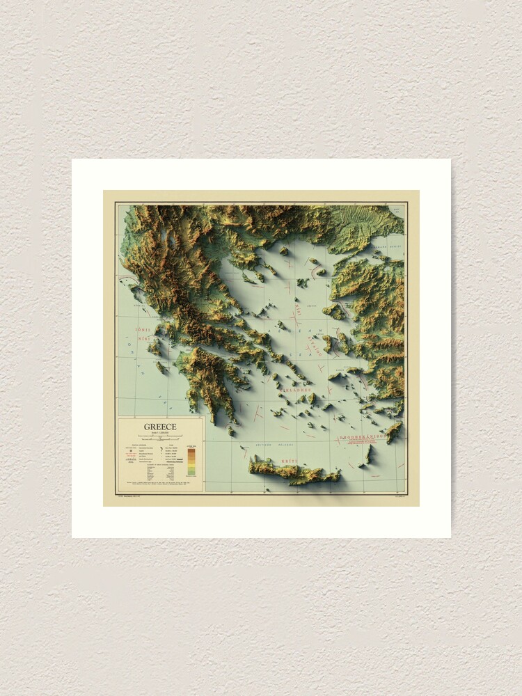 "1948 Greece Relief Map 3D digitally-rendered" Art Print for Sale by ...