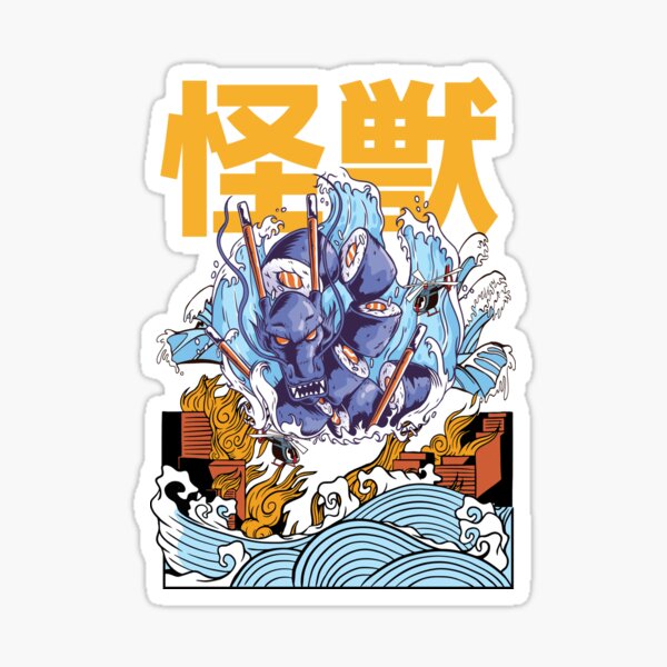 "Japanese sushi great wave dragon kaiju " Sticker for Sale by ...