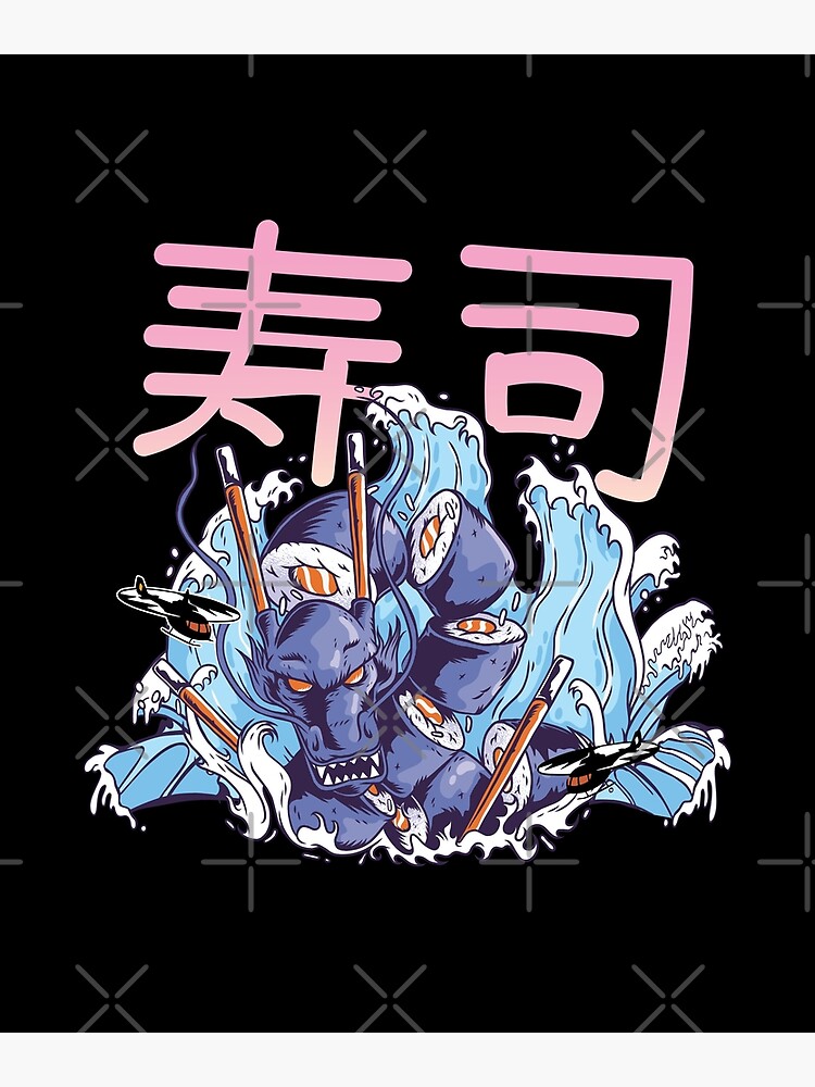 "Japanese sushi great wave dragon kaiju" Poster by TRIBExSPACE | Redbubble