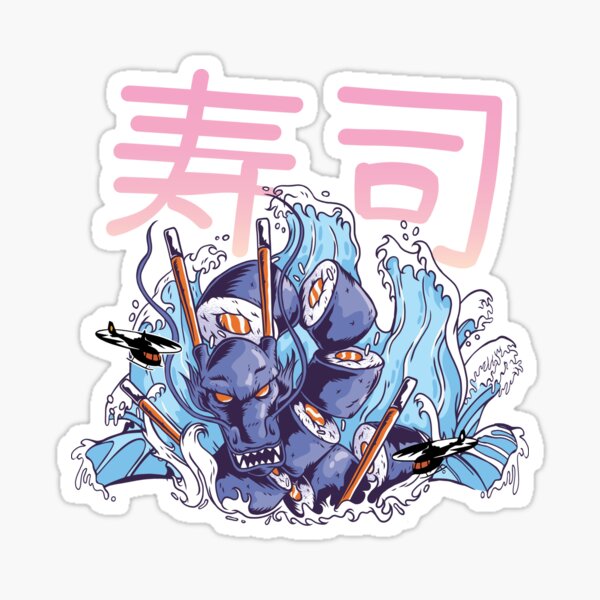 "Japanese sushi great wave dragon kaiju" Sticker for Sale by ...