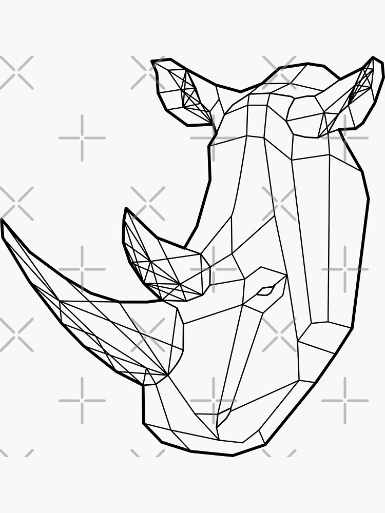 "Geometric Black Wireframe Rhino (regular)" Sticker for Sale by ...