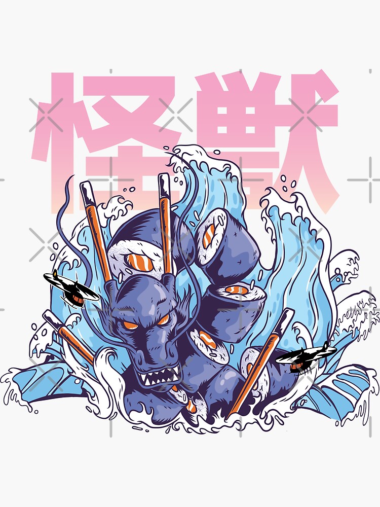 "Japanese sushi great wave dragon kaiju " Sticker for Sale by ...
