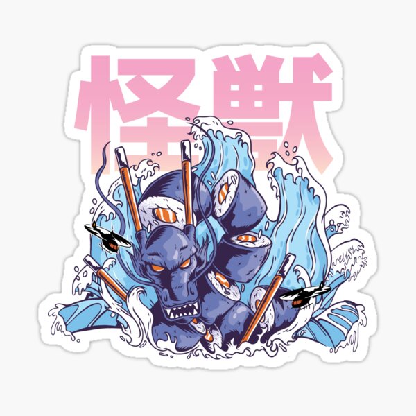 "Japanese sushi great wave dragon kaiju " Sticker for Sale by ...