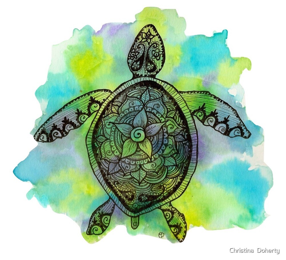 "Watercolor Boho Sea Turtle" by Christina Doherty | Redbubble