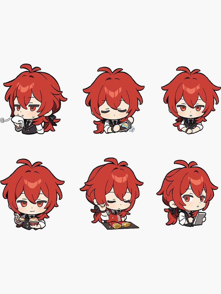 "Diluc - Genshin Impact Chibi Sticker Set" Sticker for Sale by ...