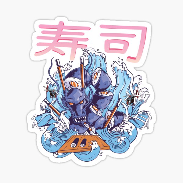 "Japanese sushi great wave dragon kaiju " Sticker for Sale by ...