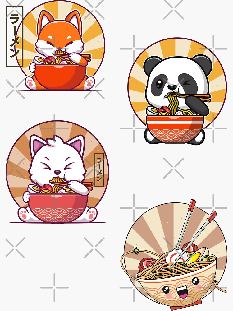 "Ramen Sticker Pack / Anime Eating Ramen / Cute Kawaii Animals Eating ...