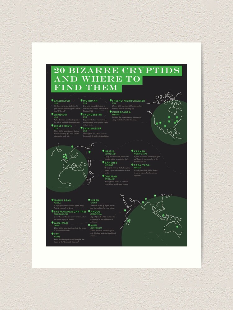 "20 Bizarre Cryptids and Where to Find Them" Art Print for Sale by ...