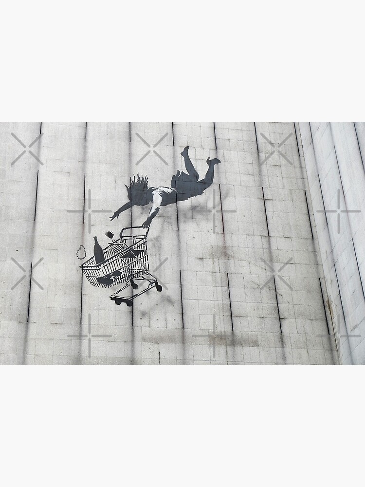 "Banksy Falling Shopper London" Art Print for Sale by samuelthomasgs ...