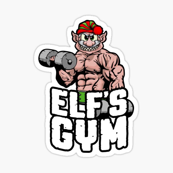 "Elf's Gym Dumbbell Curl Bodybuilder Christmas Workout" Sticker for ...