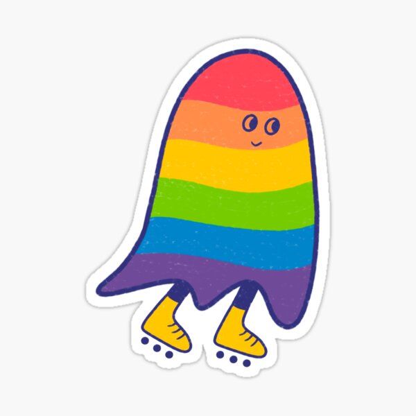 "Rainbow ghost on roller skates" Sticker for Sale by PaperflyDoodles ...