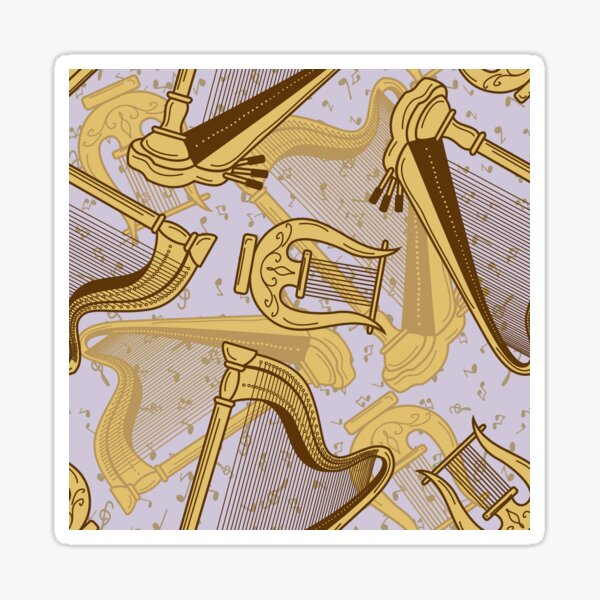 "Gold Harp Instrument" Sticker by VintageViolet79 | Redbubble