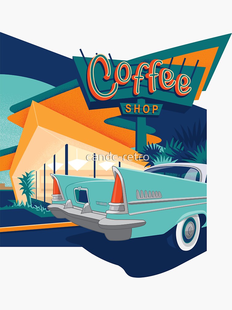 "Retro Coffee Shop" Sticker for Sale by candc-retro | Redbubble