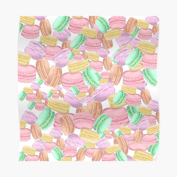 "Macaron Pattern - Cute Pastel Watercolor Delicious Macron" Poster for ...
